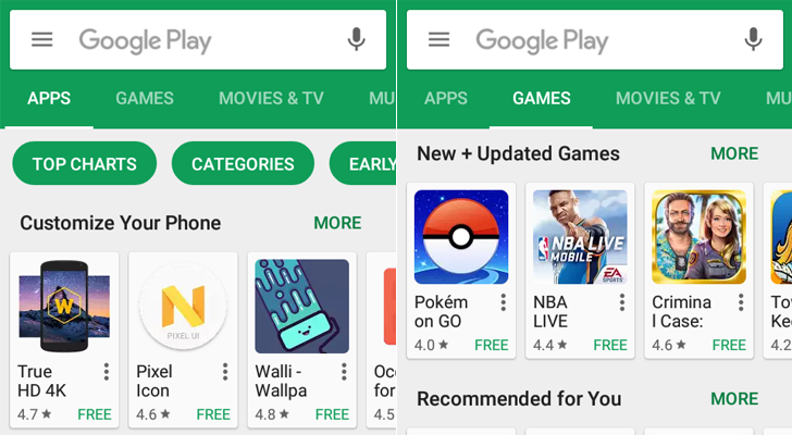 Google Play Store: una nuova interfaccia grafica prevede la divisione ...